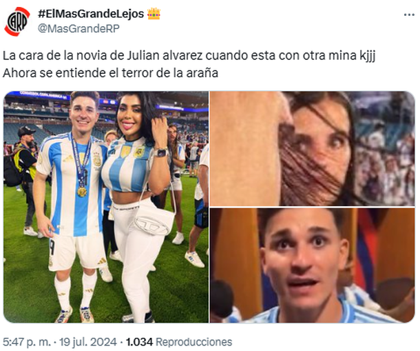 Julián Álvarez se sacó una foto con una fan y la cara de su novia ...