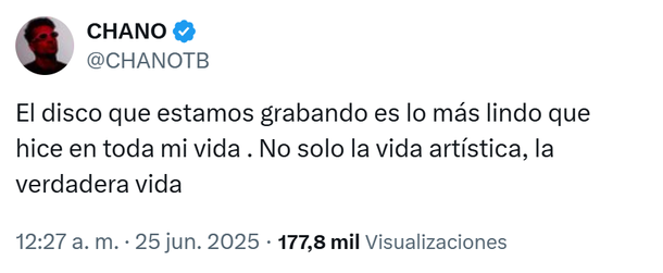 Chano anunció que está grabando nuevo disco: La verdadera vida