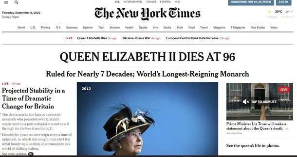 Así reflejaron los principales diarios del mundo la muerte de la reina Isabel II