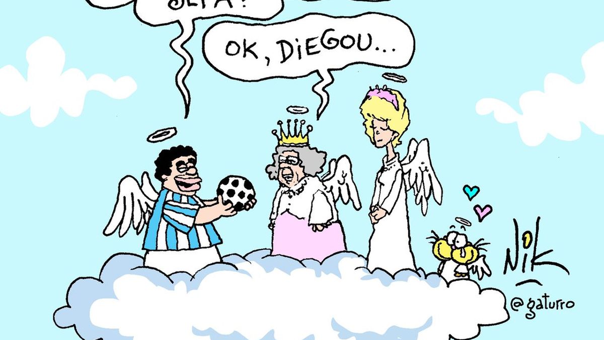 Nik: absurdo dibujo de Maradona con la Reina Isabel