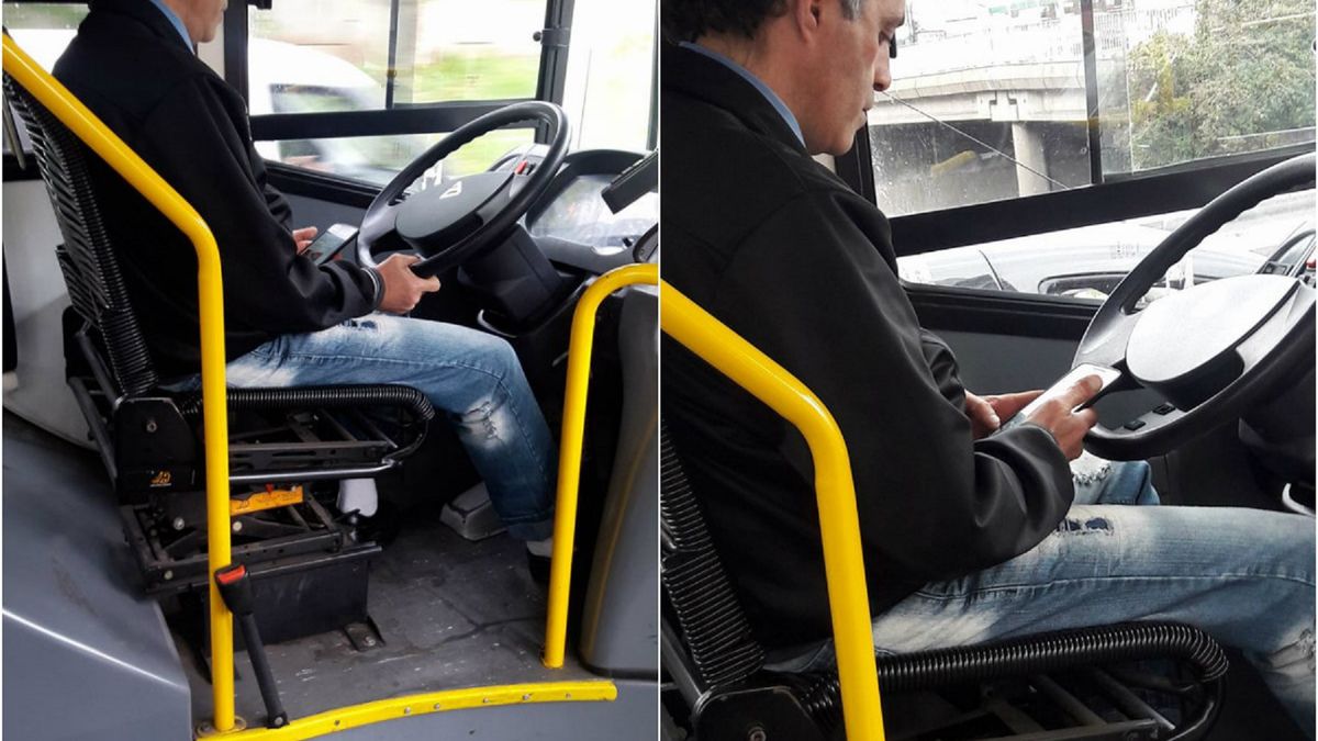 Escrachan a un chofer de la Línea 161 revisando su celular mientras ...