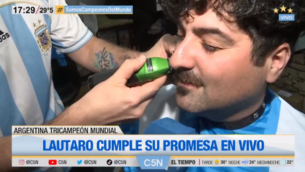 Lautaro Maislin cumplió su promesa y se afeitó el bigote en vivo