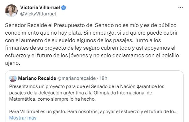 Duro cruce entre Villarruel y Recalde por el financiamiento a la ...